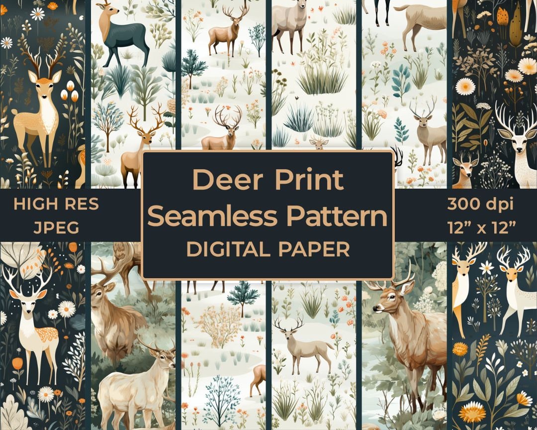Enchanting Woodland Wonders Deer Seamless Printables Seamless Textures ...