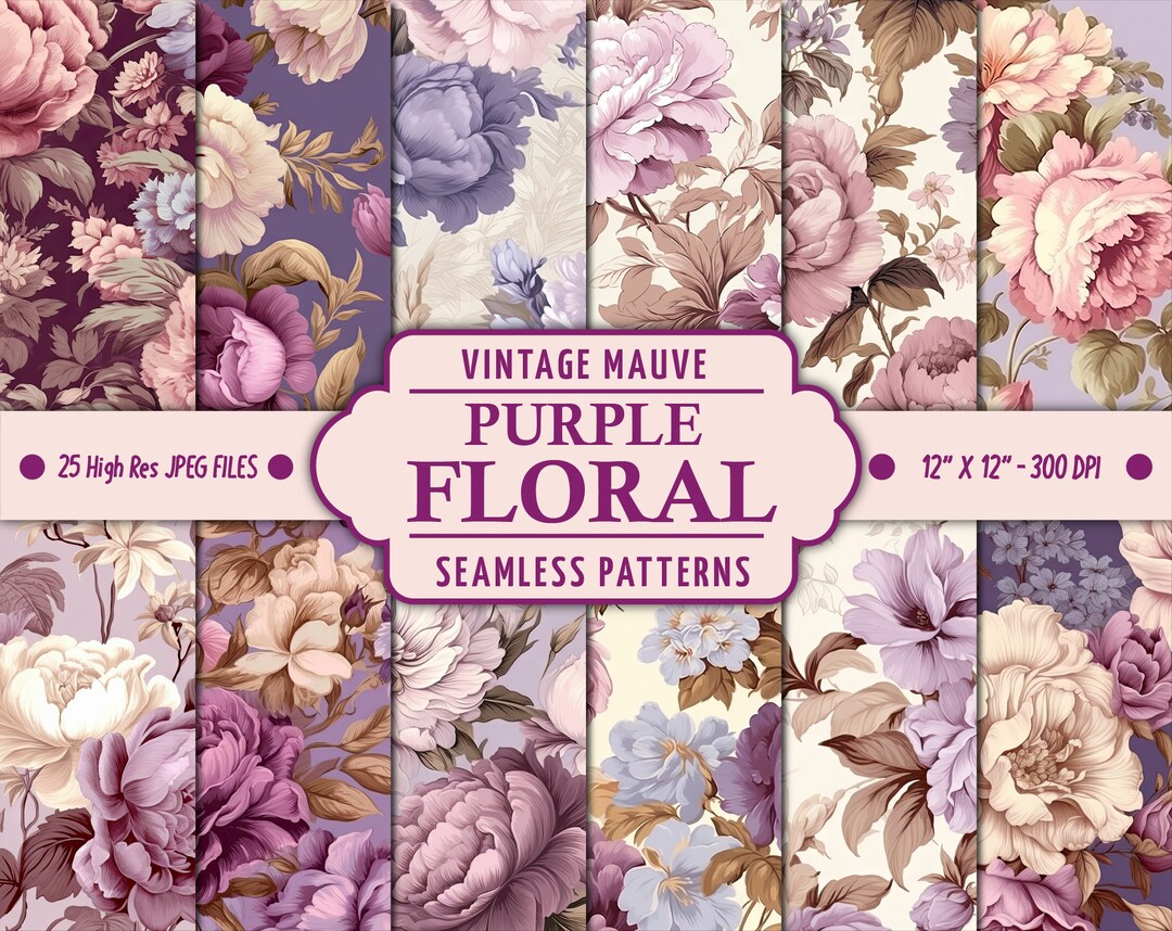Vintage Mauve & Gold Flower Floral Stunning Seamless Pattern 25x Papers ...