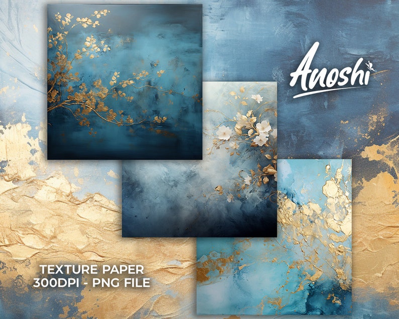 Grunge Blue and Gold Digital Paper Distressed Grungy Journal Paper ...