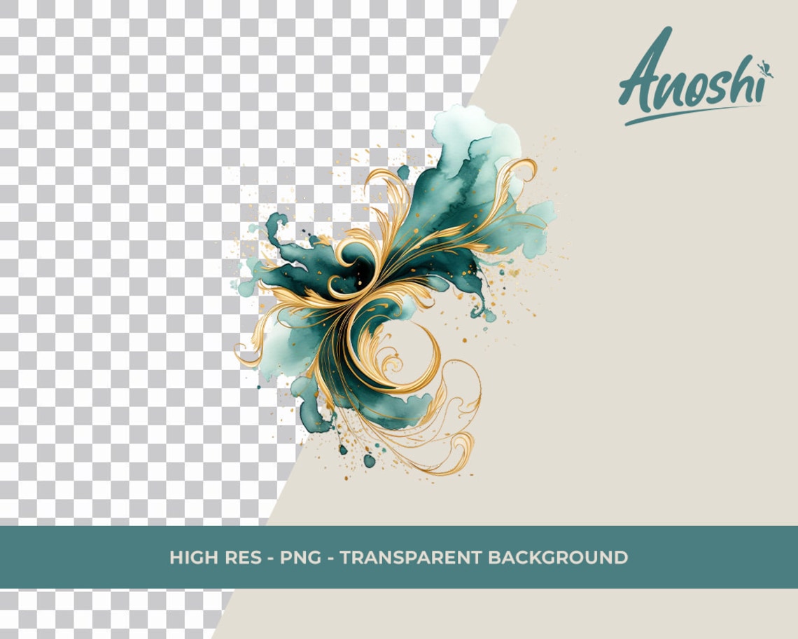 Watercolor Aqua and Gold Floral Clipart Flowers and Leaves - Etsy