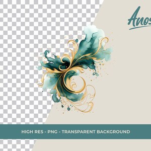 Watercolor Aqua and Gold Floral Clipart Flowers and Leaves - Etsy