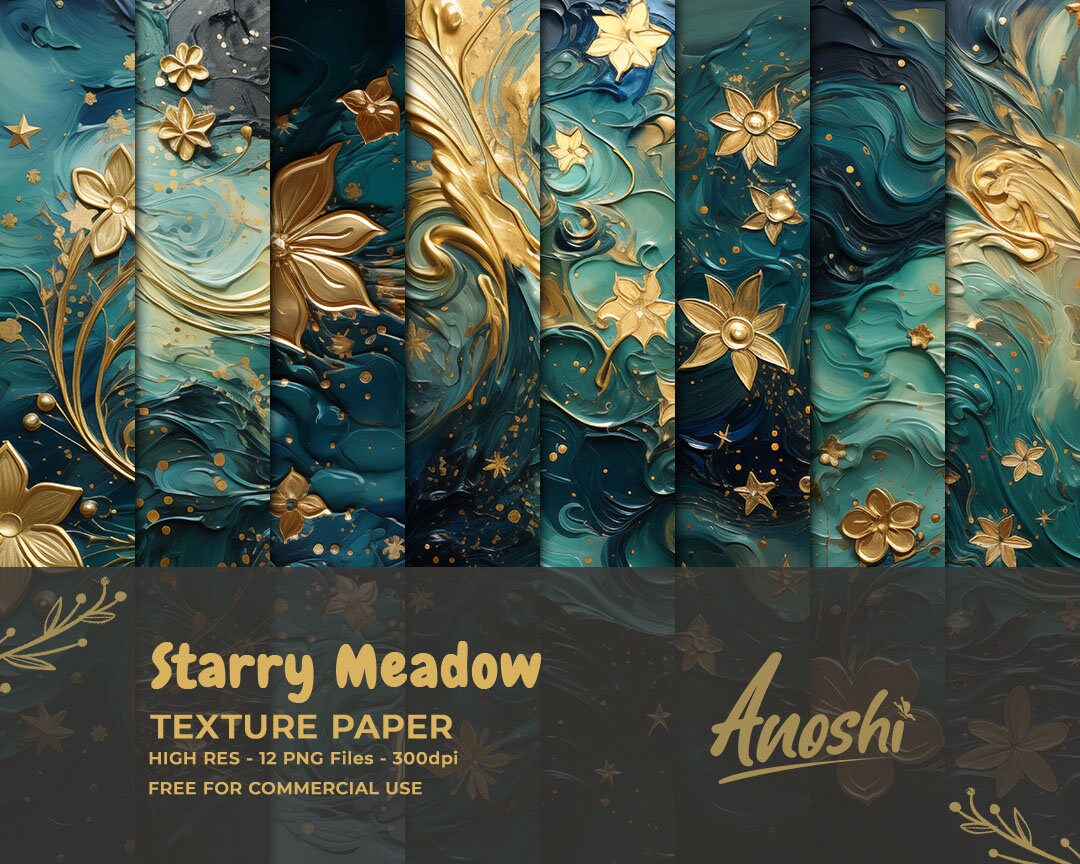 Starry Meadow Digital Paper Enchanting Luxury Scrapbook Texture Paper ...