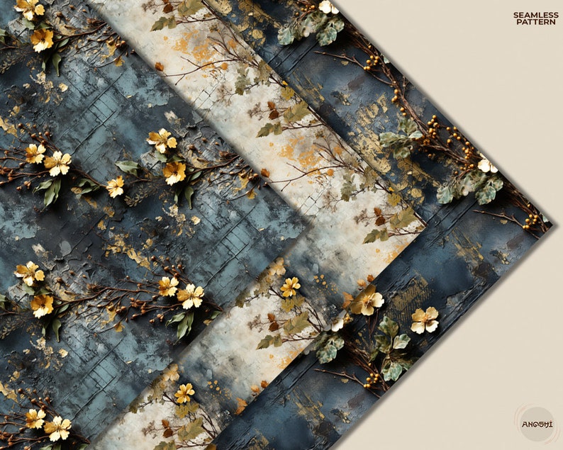 Grunge Floral Digital Papers Royal Floral Fantasy Distressed Grungy ...