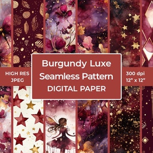 Burgundy & Gold Luxury Digital Paper Seamless Red Gold Foil Backgrounds ...