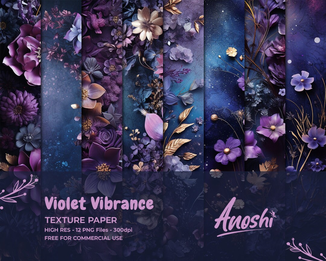 Starry Violet Floral Digital Paper Celestial Digital Paper Fantasy ...
