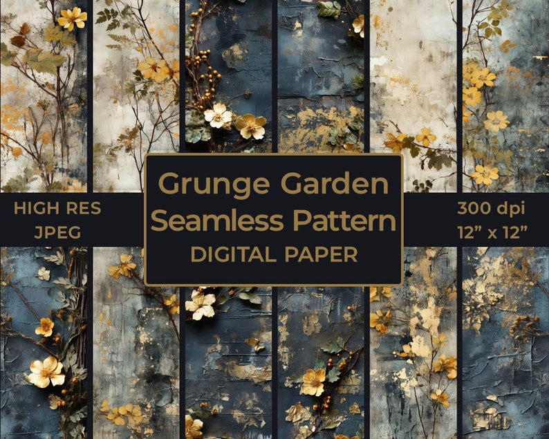 Grunge Floral Digital Papers Royal Floral Fantasy Distressed Grungy ...