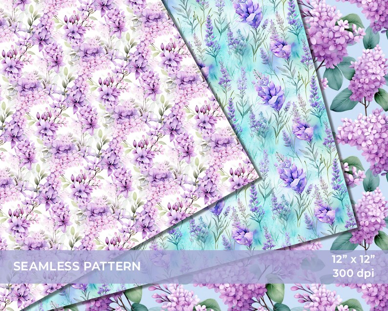 Lilac Floral Digital Paper Seamless Purple Floral Digital Paper for ...