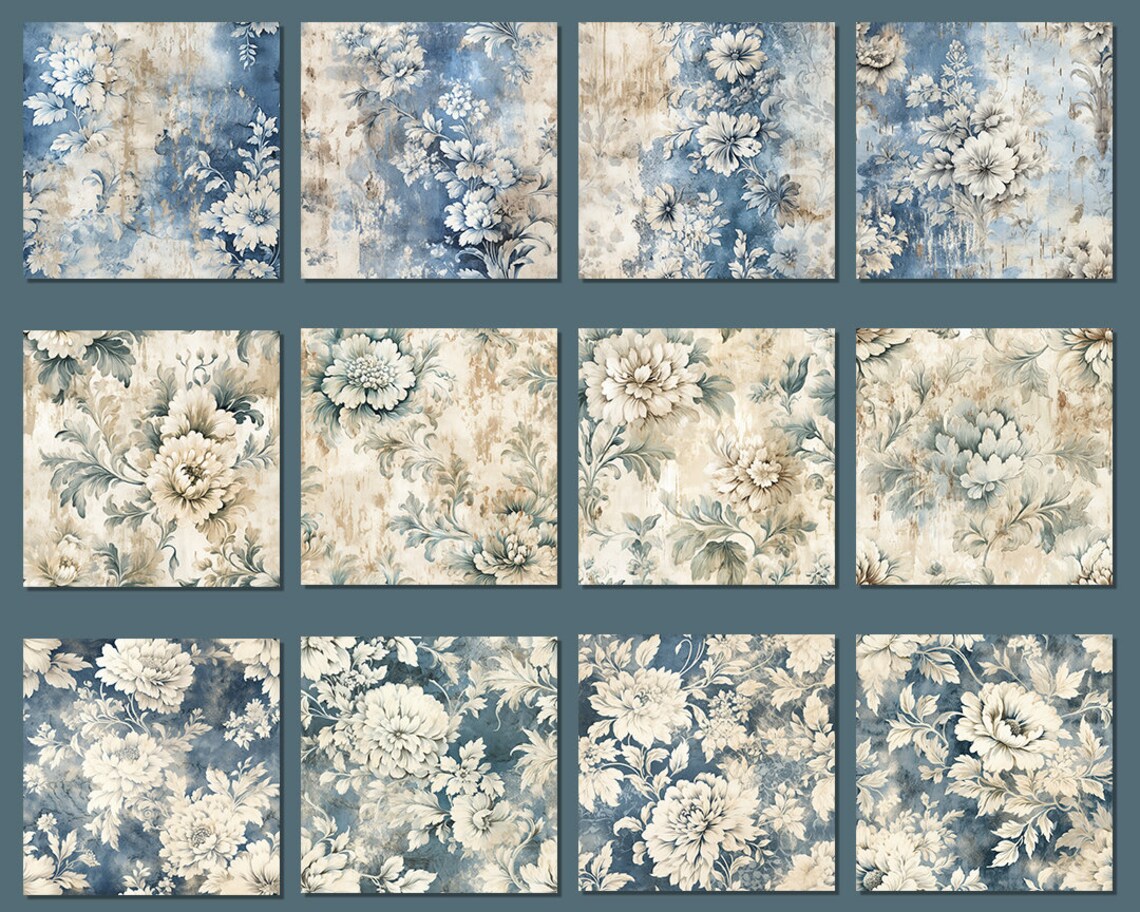 Antique Floral Digital Paper Seamless Damask Floral Instant - Etsy