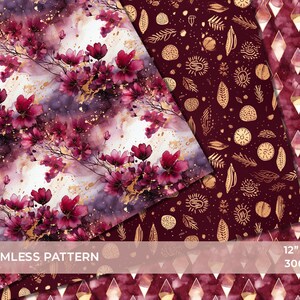 Burgundy & Gold Luxury Digital Paper Seamless Red Gold Foil Backgrounds ...