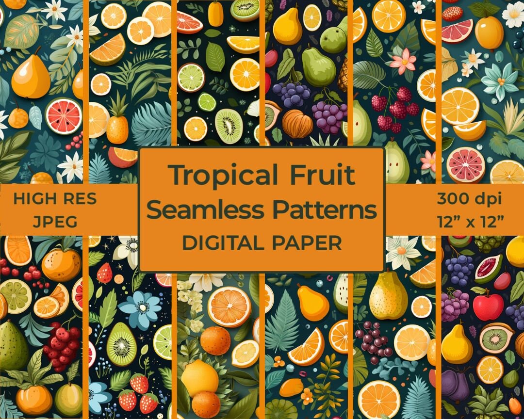 Tropical Fruity Fiesta Seamless Fruit Digital Paper for Spring and ...