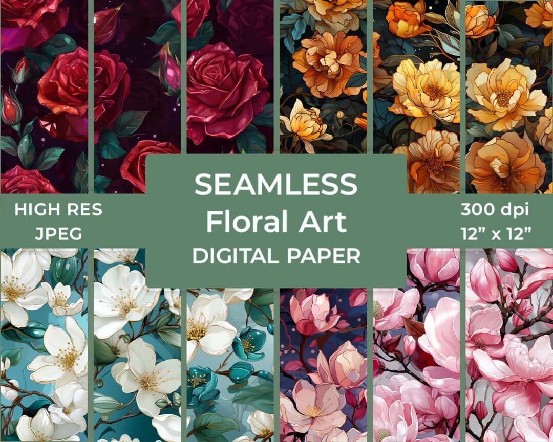 Floral Seamless Digital Paper Vintage Floral Scrapbooking Seamless ...