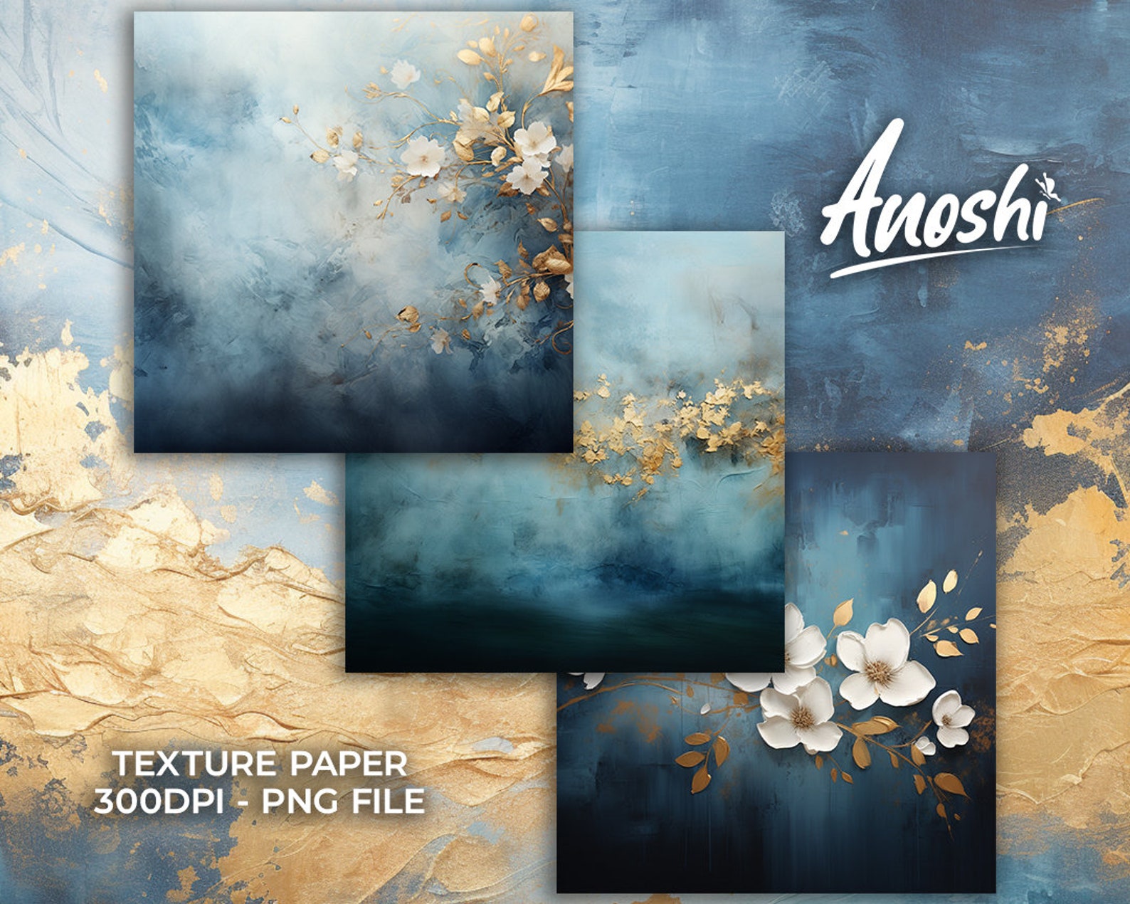 Grunge Blue and Gold Digital Paper Distressed Grungy Journal Paper ...