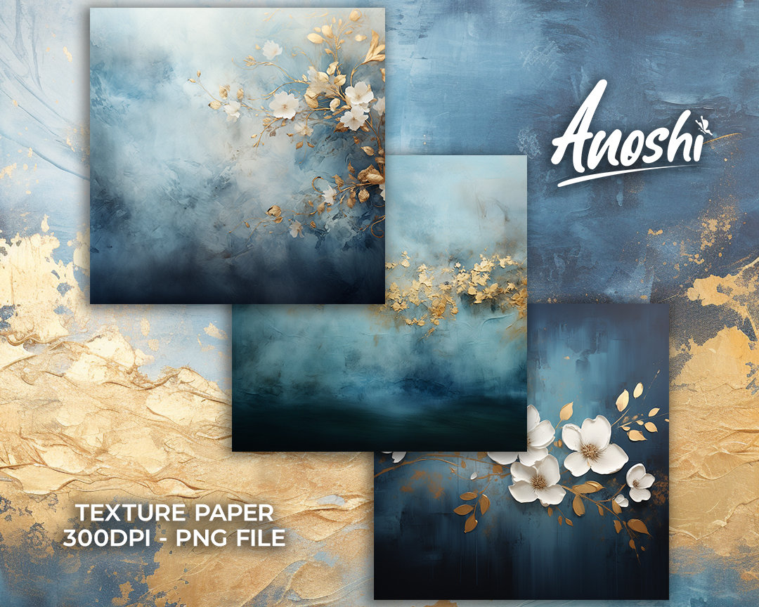 Grunge Blue and Gold Digital Paper Distressed Grungy Journal Paper ...