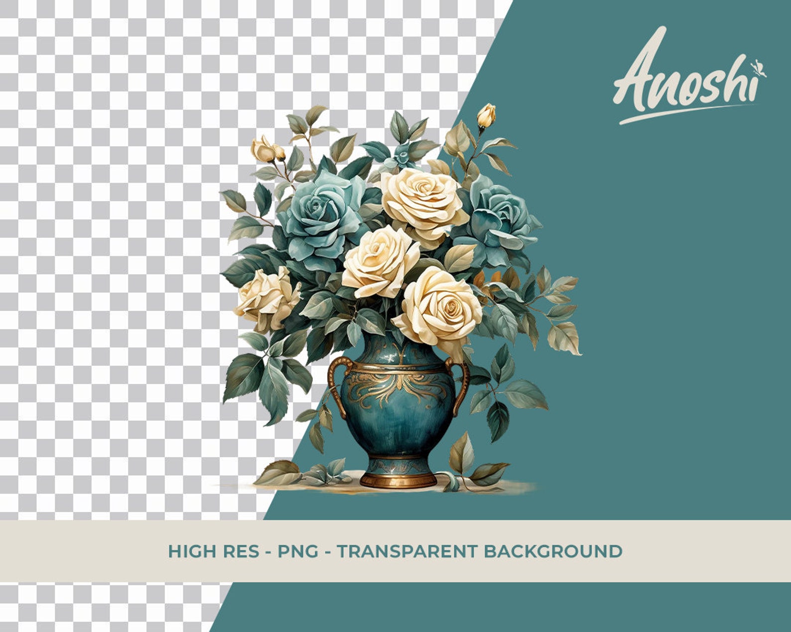 Watercolor Aqua and Gold Floral Clipart Flowers and Leaves - Etsy