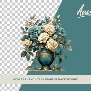 Watercolor Aqua and Gold Floral Clipart Flowers and Leaves - Etsy