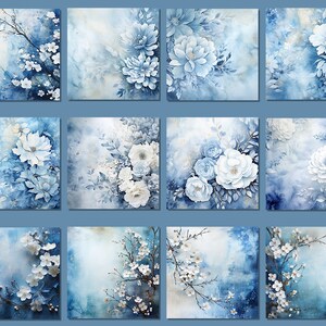 Dusty Blue Floral Digital Paper Watercolor Abstract Blue Texture ...