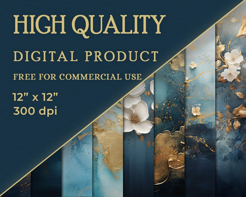 Grunge Blue and Gold Digital Paper Distressed Grungy Journal Paper ...
