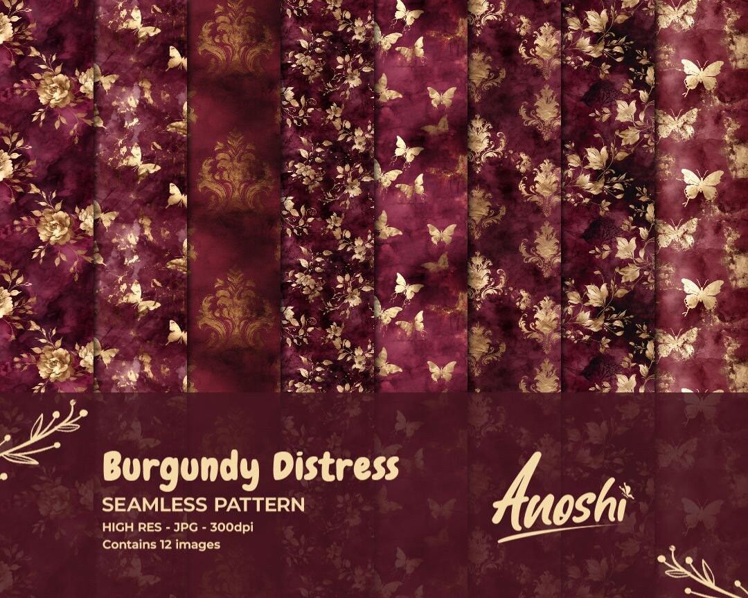 Burgundy & Gold Digital Paper Seamless Luxury Paper Vintage Scrapbook ...
