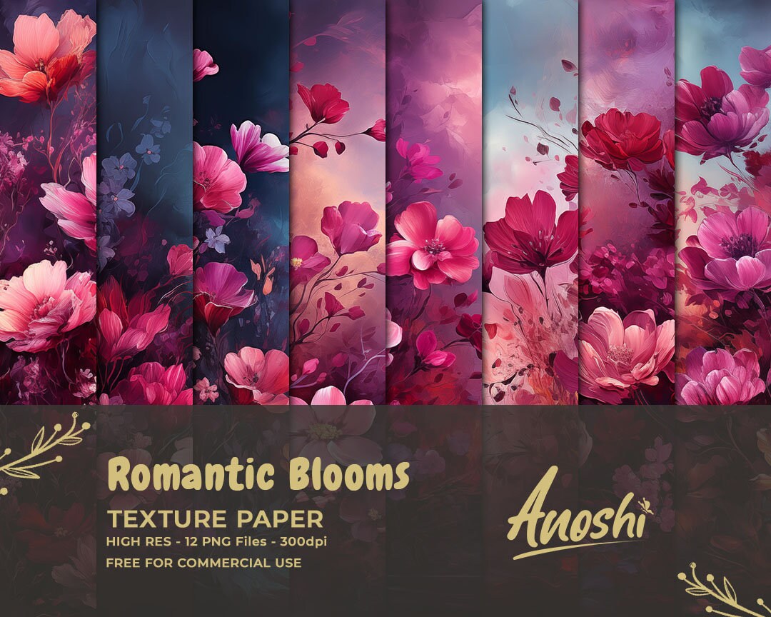 Fantasy Bloom Digital Paper Burgundy and Ruby Floral Texture Paper ...