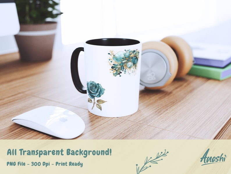 Watercolor Aqua and Gold Floral Clipart Flowers and Leaves - Etsy