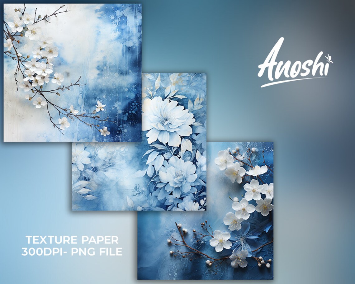 Dusty Blue Floral Digital Paper Watercolor Abstract Blue Texture ...