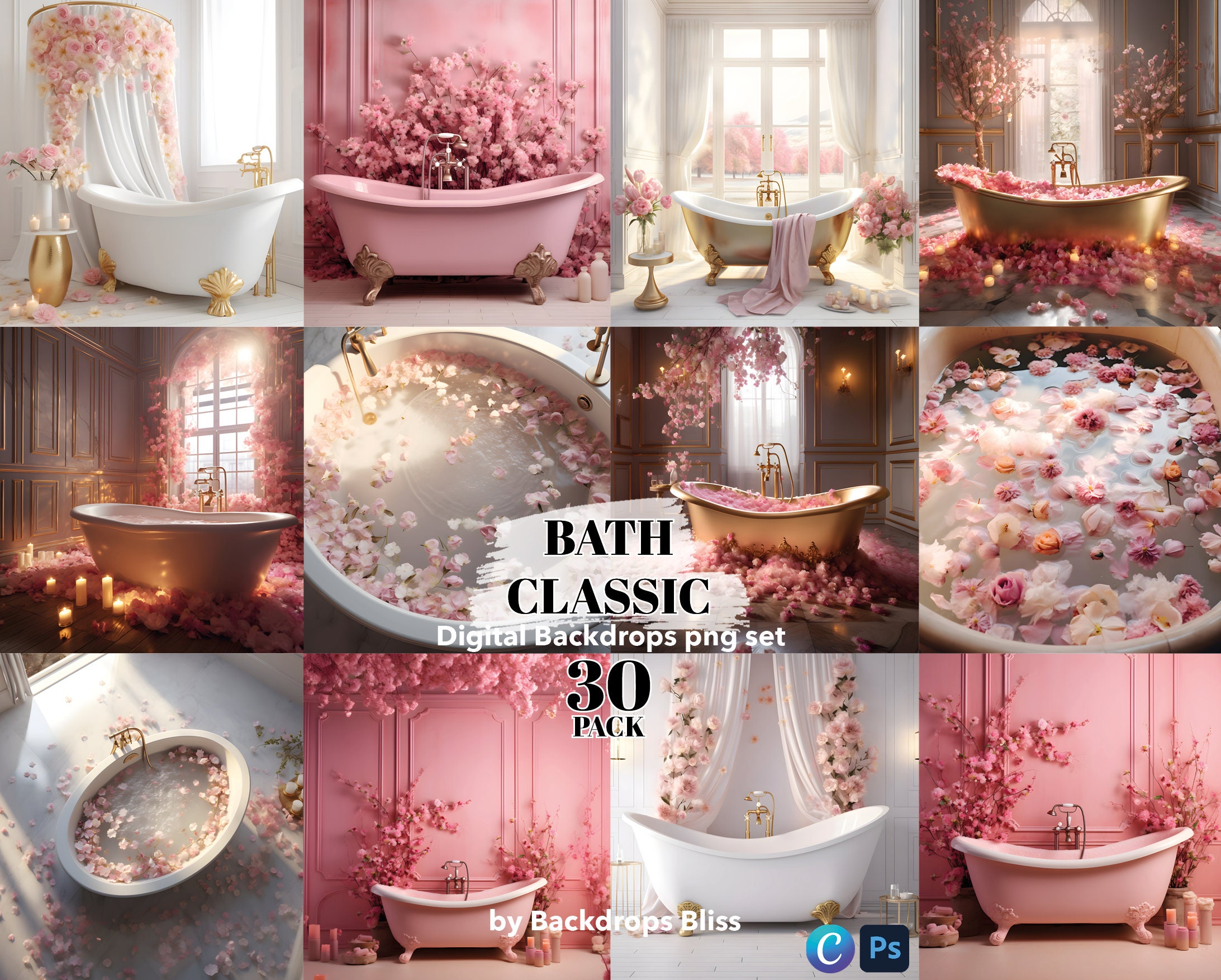 Pink Maternity Tub Digital Backdrop Elegant Bathtub Backdrop Maternity ...