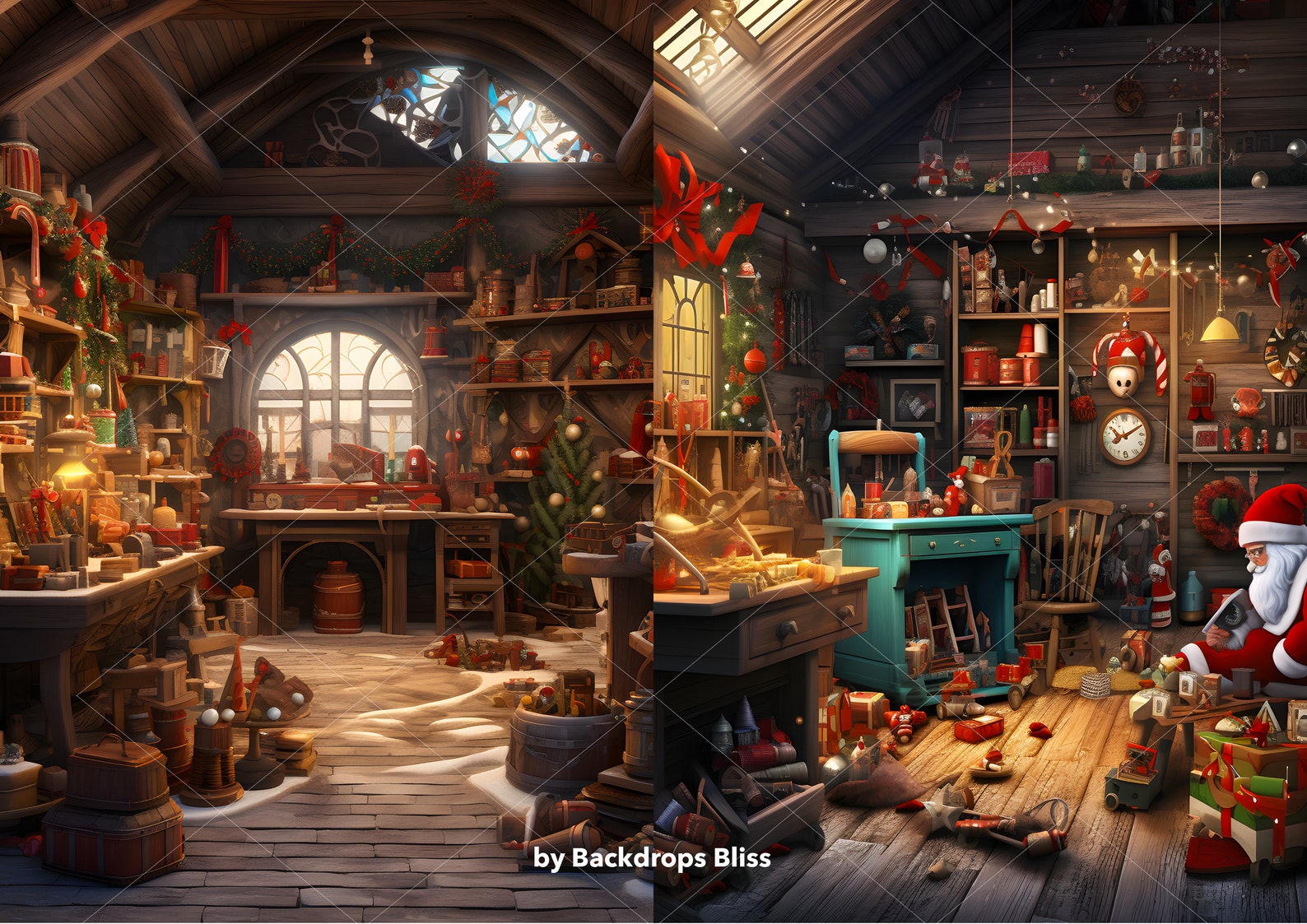 Santa Christmas Backdrop Kids Christmas Digital Backdrop Santas Factory ...