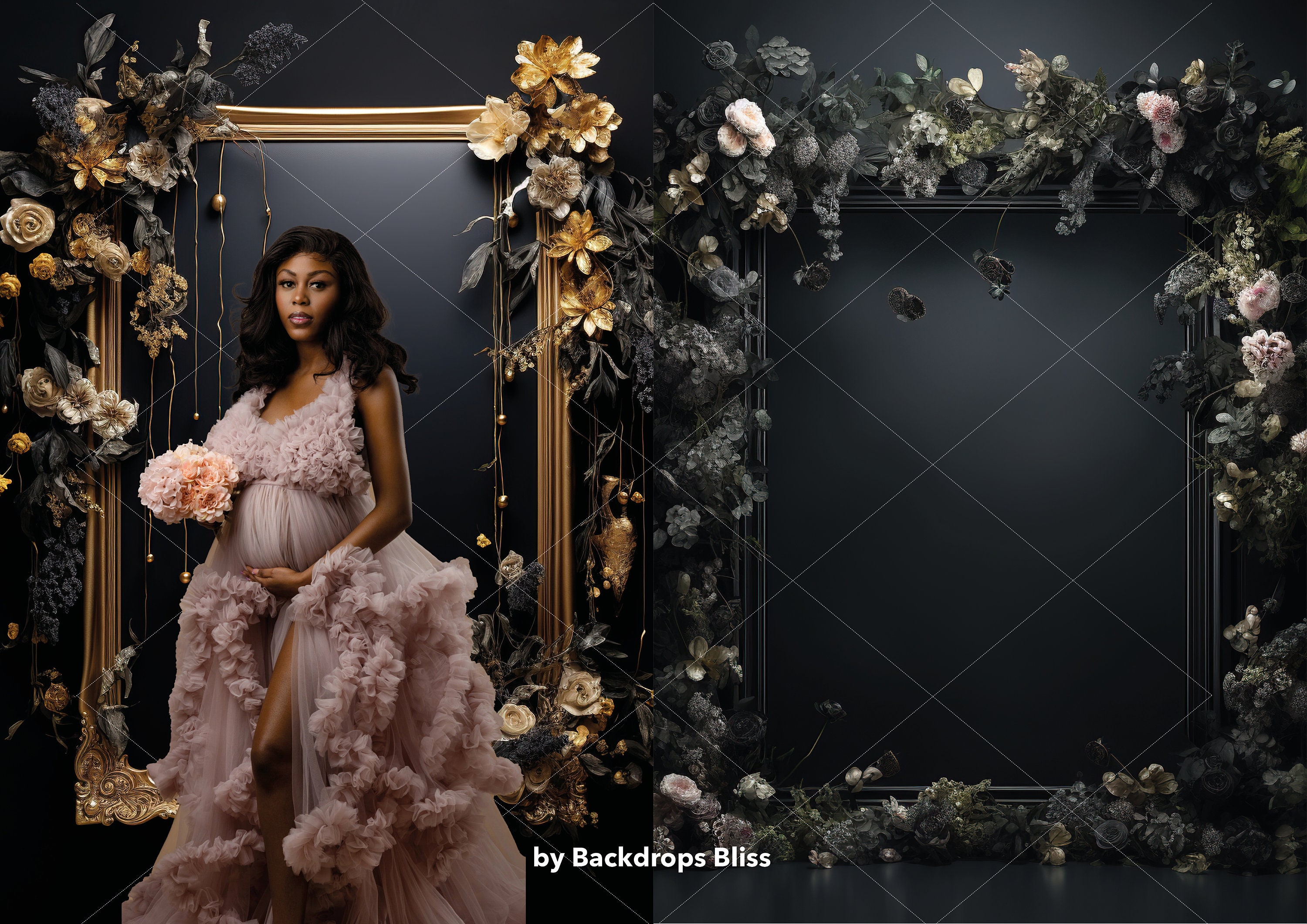 Black Maternity Digital Backdrop Room Floral Maternity Backdrop Floral ...