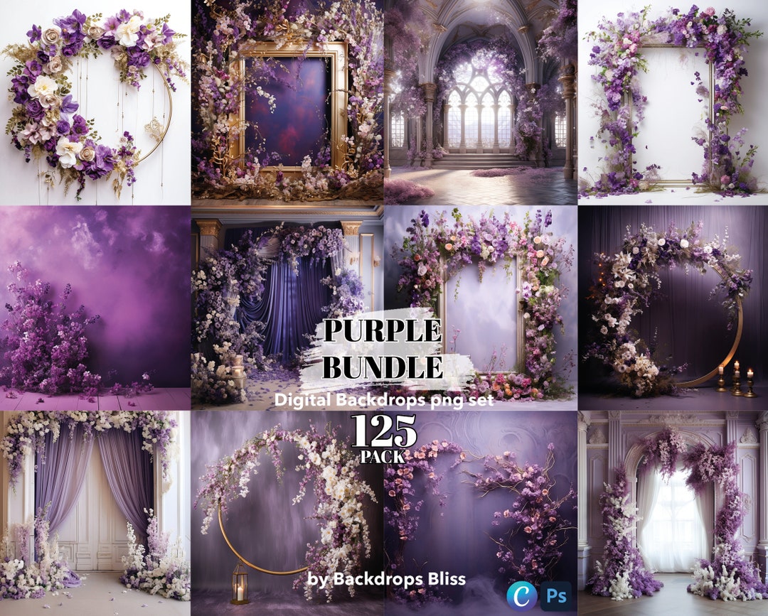 Floral Maternity Digital Backdrop Bundle Purple Studio Backdrop Violet ...