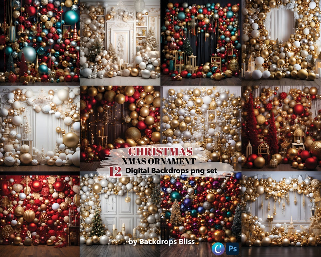 Christmas Ornament Backdrop Christmas Decoration Digital Backdrop Shiny ...