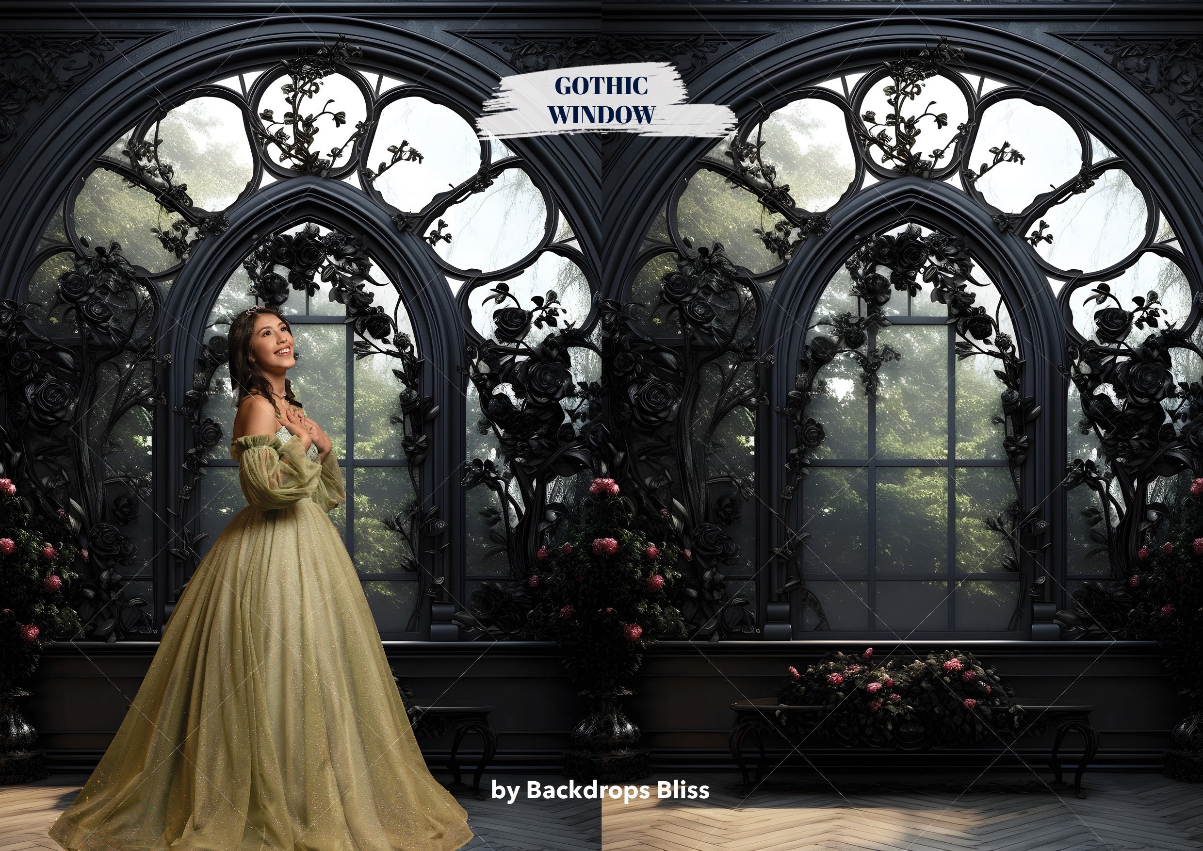 10x Digital Gothic Window Art Backdrop Studio Floral - Etsy