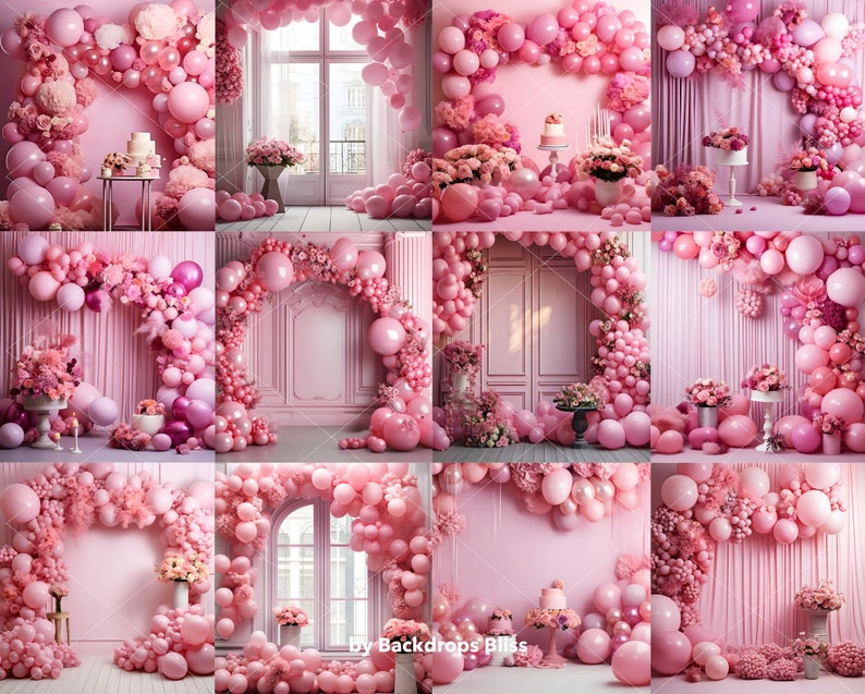 Pink Balloon Garland Digital Backdrop Pink Maternity Digital Backdrop ...