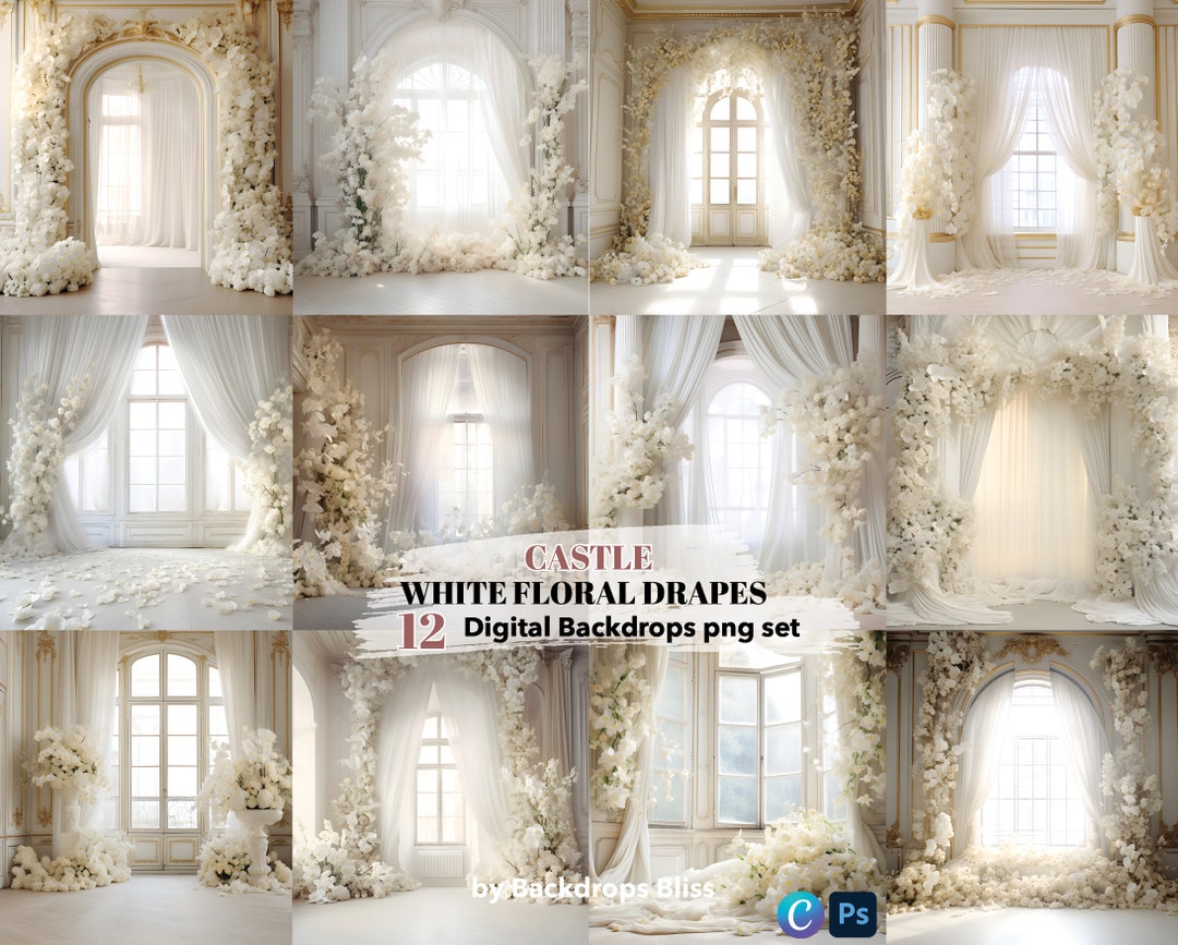 White Curtain Digital Backdrop Maternity Backdrop White Castle Backdrop ...