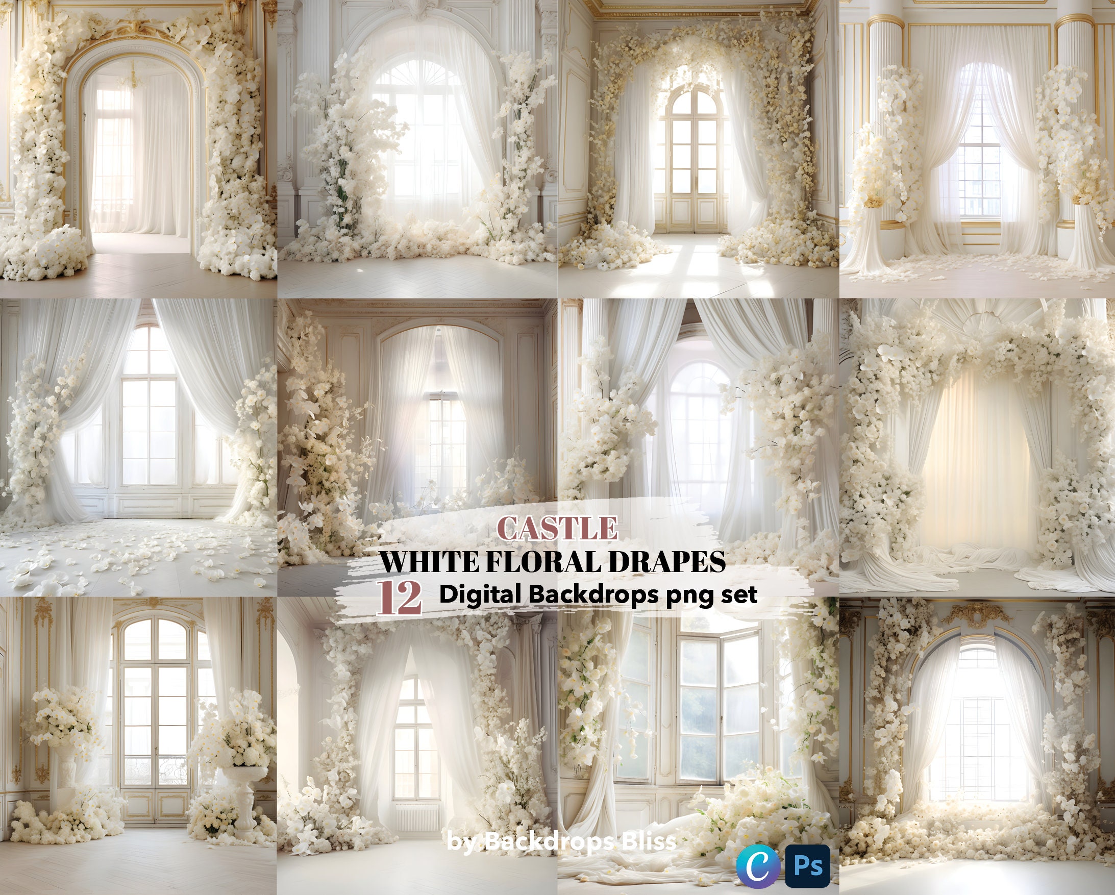 White Curtain Digital Backdrop Maternity Backdrop White Castle Backdrop ...