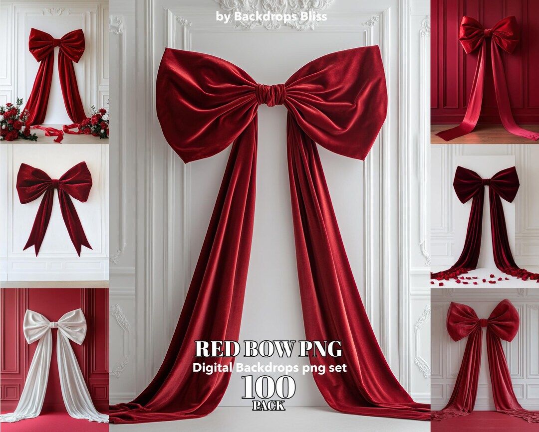 Digital Backdrop PNG Giant Bow Backdrop Red Backdrop Decor Overlay ...