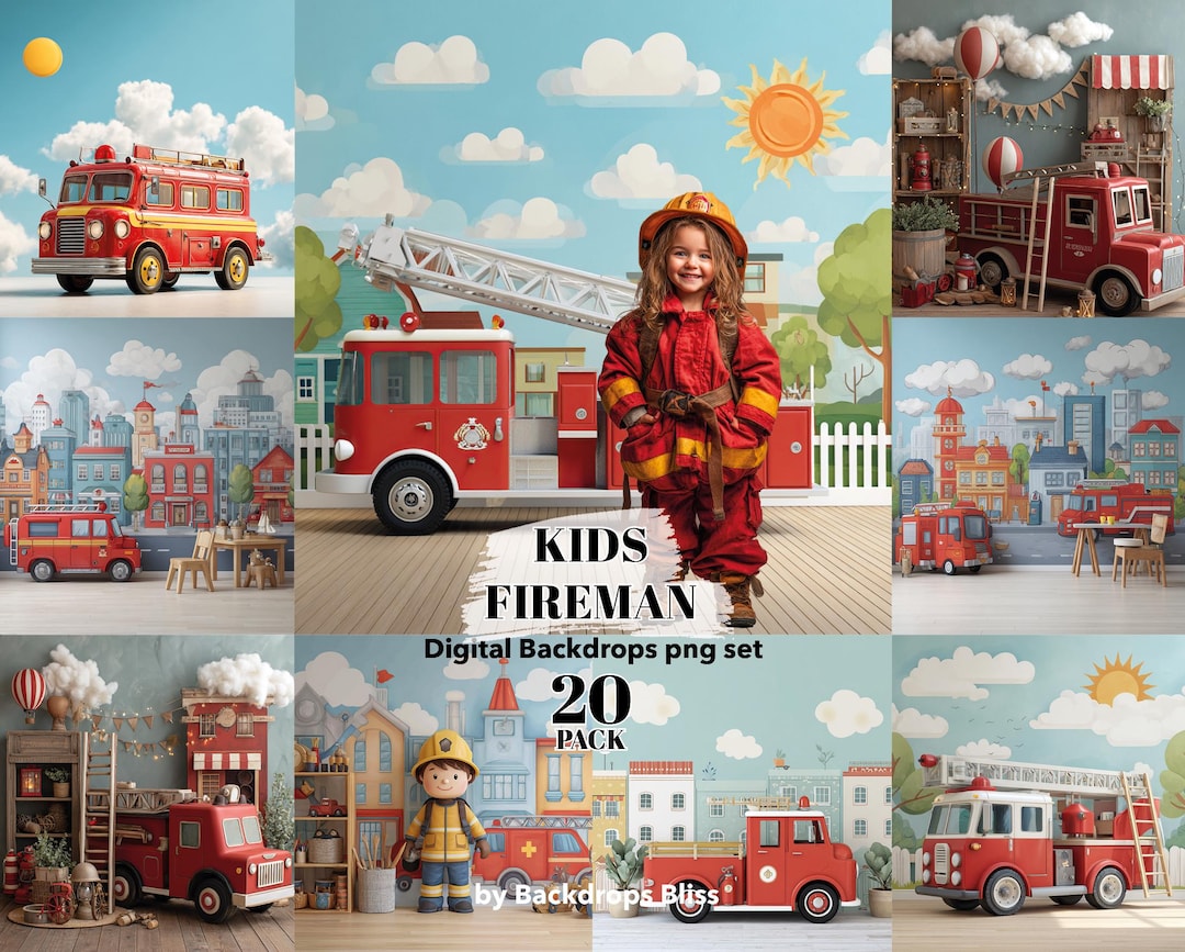Firefighter Digital Backdrop Kids Digital Backdrop Family Portrait ...
