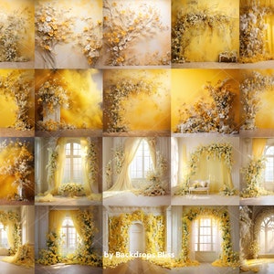 Yellow Maternity Digital Backdrop Room Gold Floral Backdrop Photoshop ...