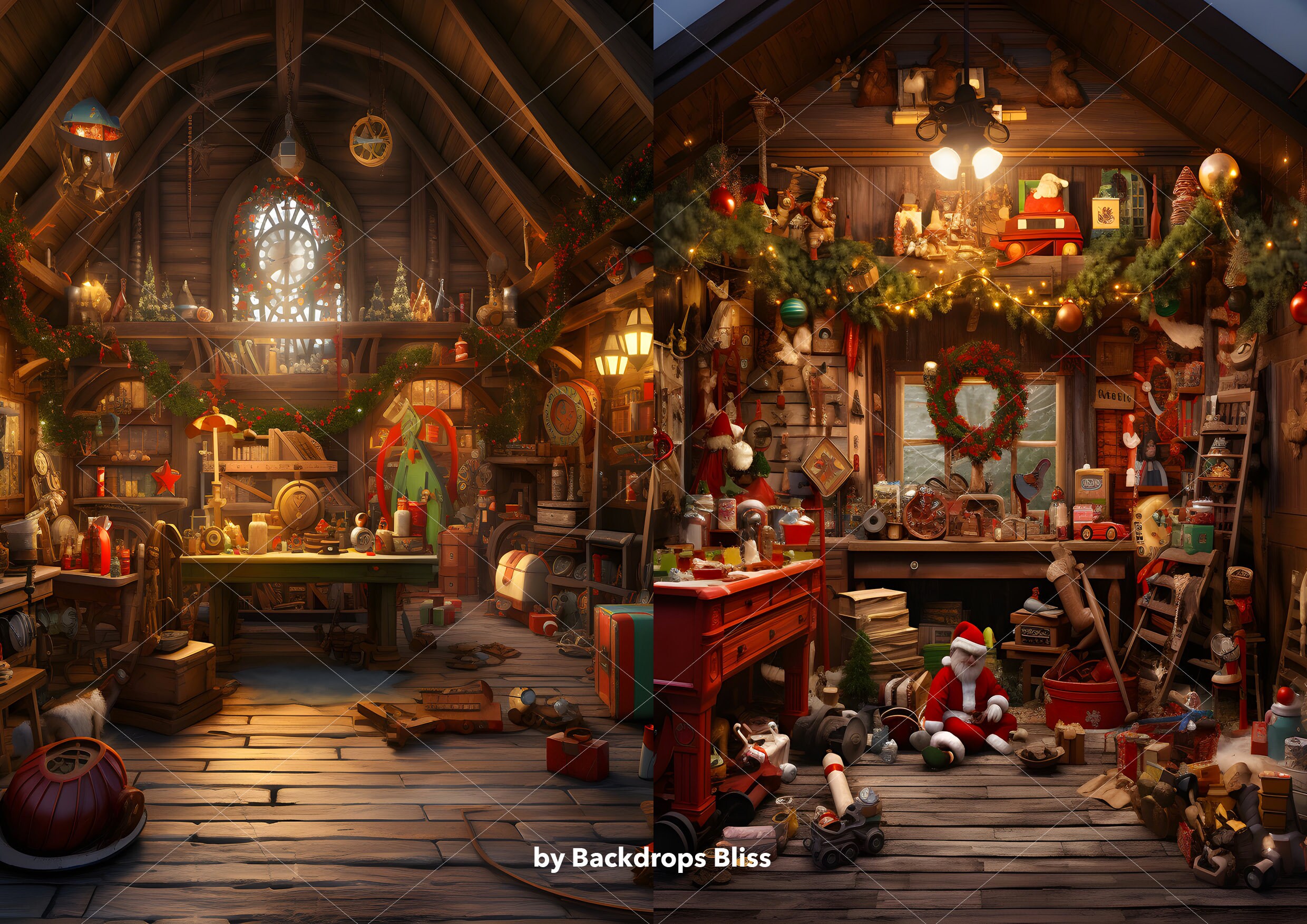 Santa Christmas Backdrop Kids Christmas Digital Backdrop Santas Factory ...