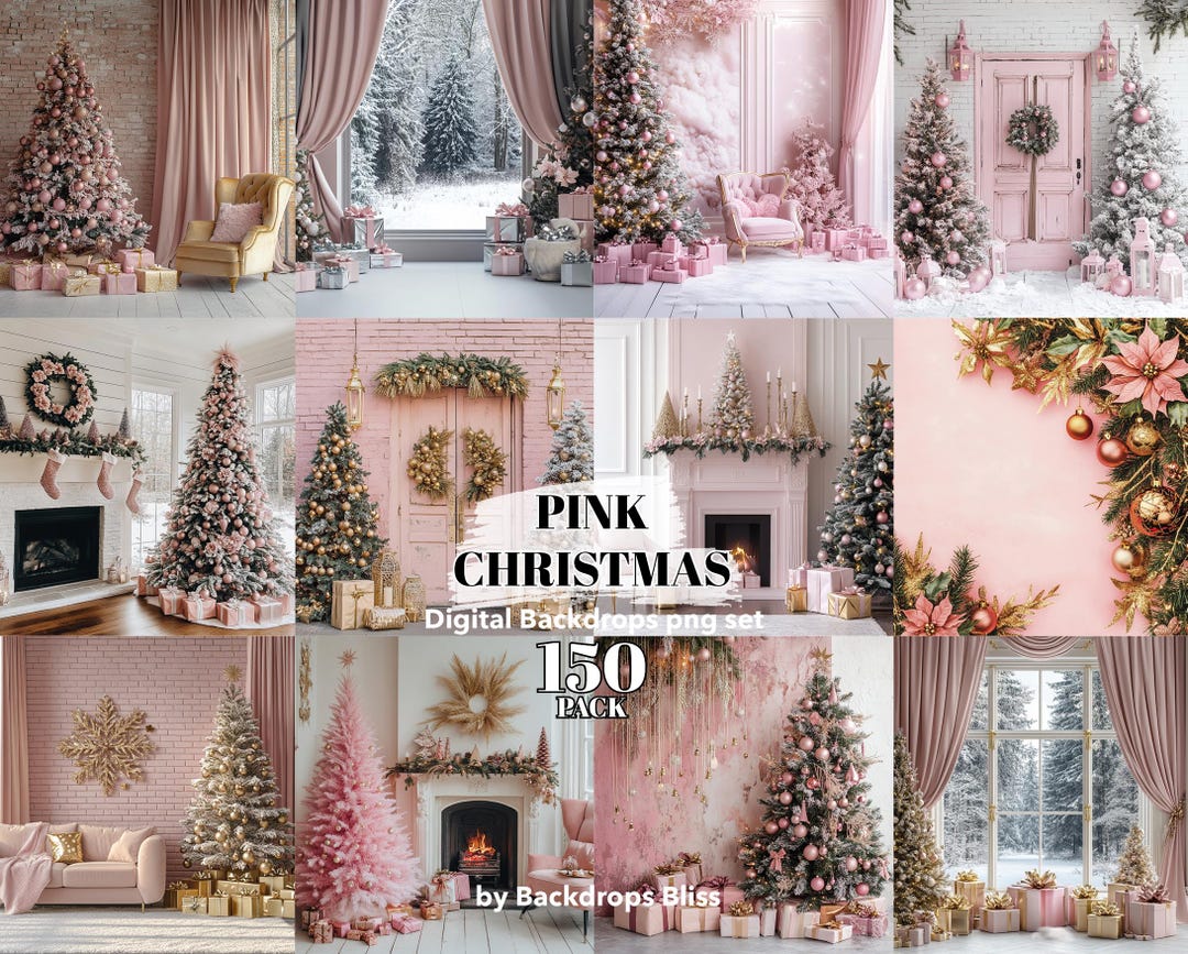 Pink Christmas Digital Backdrop Pink Christmas Png Christmas Tree ...
