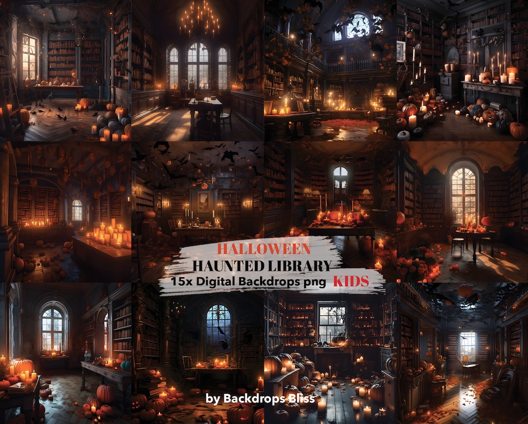 Haunted Library Backdrop Dark Library Digital Background Library ...
