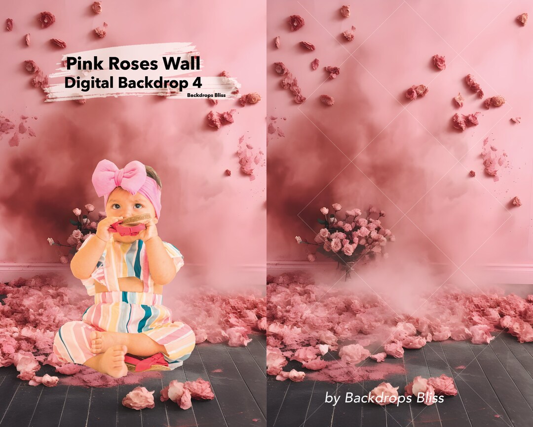 1 Digital Pink Rose Wall Art Backdrop - Floral Backdrop - Studio ...