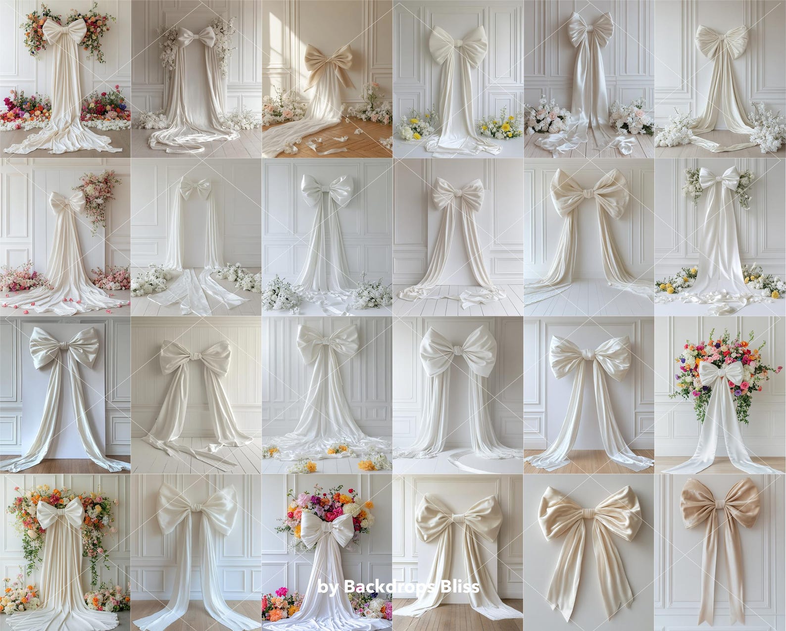 Digital Giant Bow Backdrop White Bow Png Ribbon Overlay White Portrait ...