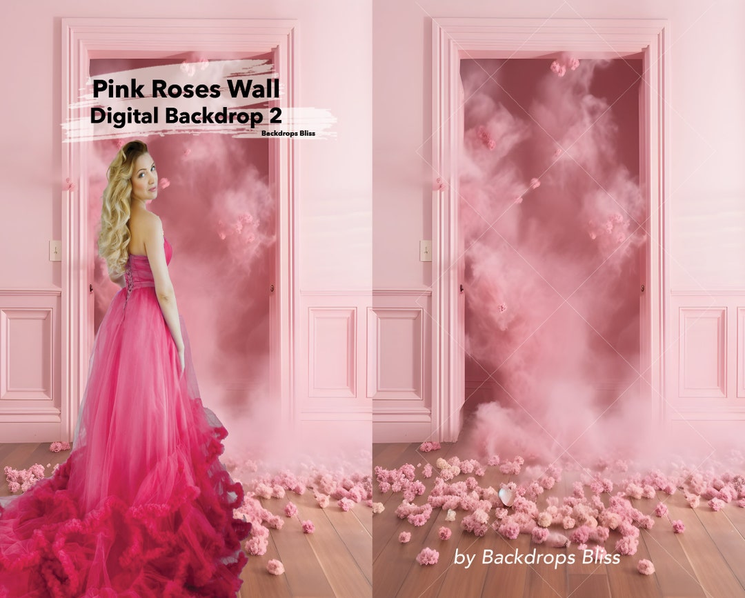 1 Digital Pink Rose Wall Art Backdrop - Floral Backdrop - Studio ...