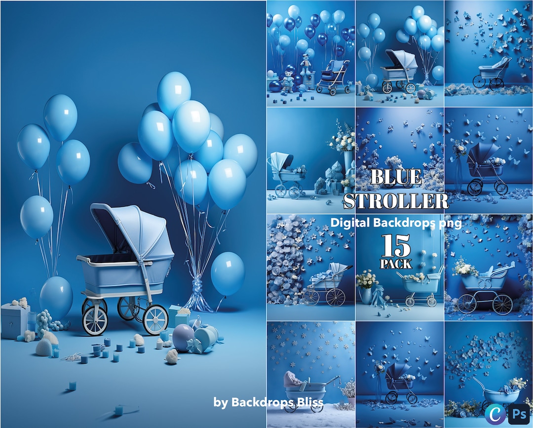 Gender Reveal Backdrop Maternity Digital Backdrop Blue Stroller Digital ...
