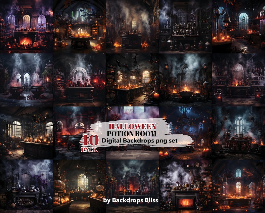 Halloween Backdrop Potion Castle Digital Background Eerie Laboratory ...