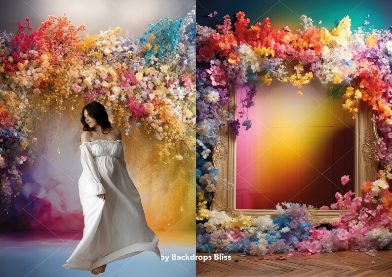 Rainbow Maternity Digital Backdrop Bundle Floral Maternity Backdrop ...