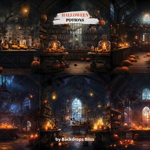Halloween Backdrop Potion Castle Digital Background Eerie Laboratory ...