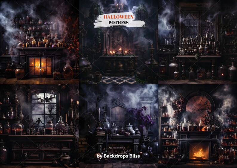 Halloween Backdrop Potion Castle Digital Background Eerie Laboratory ...