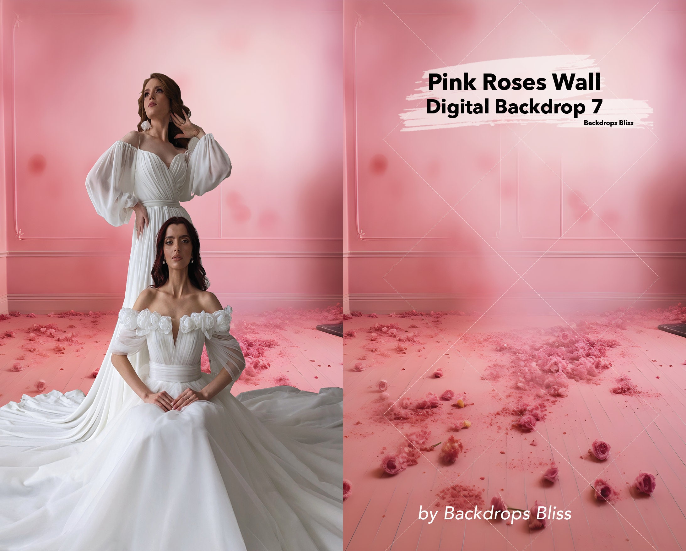 1 Digital Pink Rose Wall Art Backdrop Floral Backdrop Studio ...