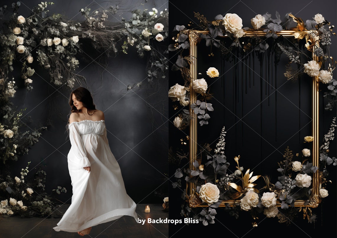 Black Maternity Digital Backdrop Room Floral Maternity Backdrop Floral ...